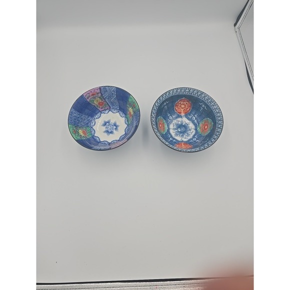 Art | Set Of 2 Japanese Arita Juzan Gama Porcelain Blue Floral Rice ...